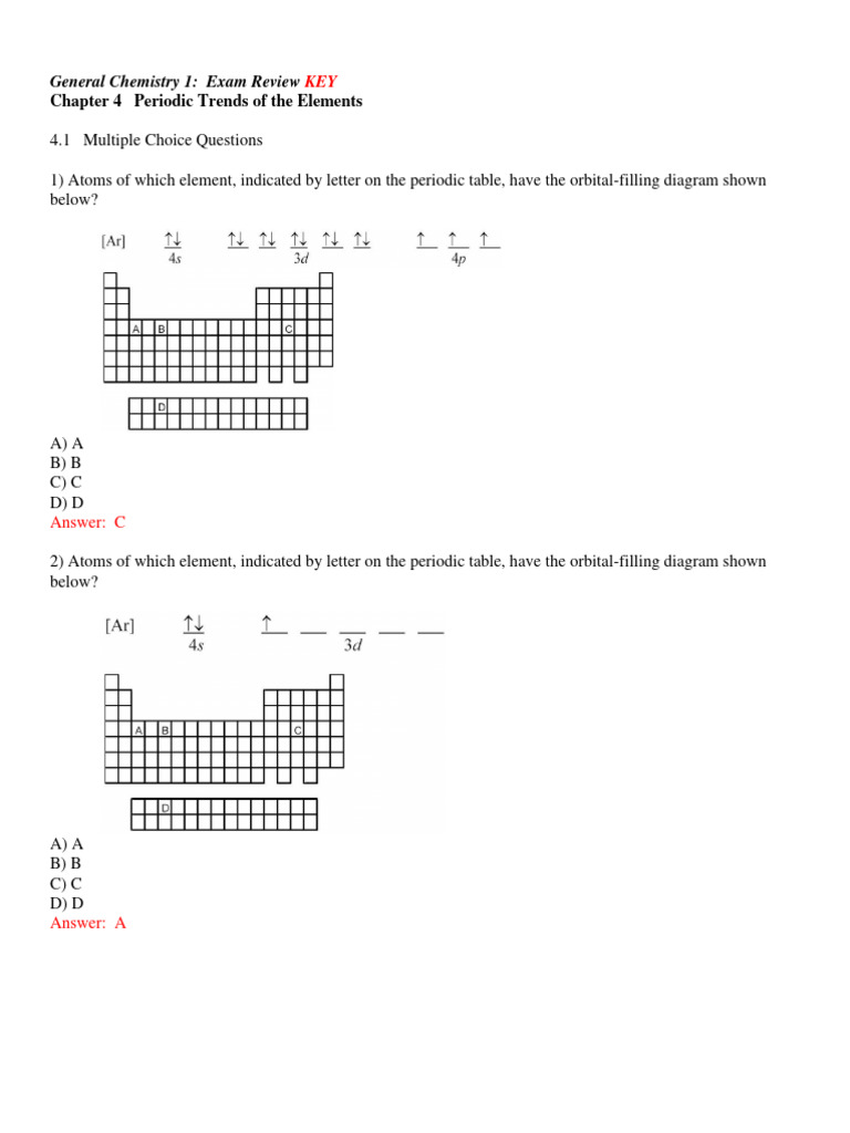 Chapter 4 Exam Review KEY | PDF | Electron Configuration | Ion