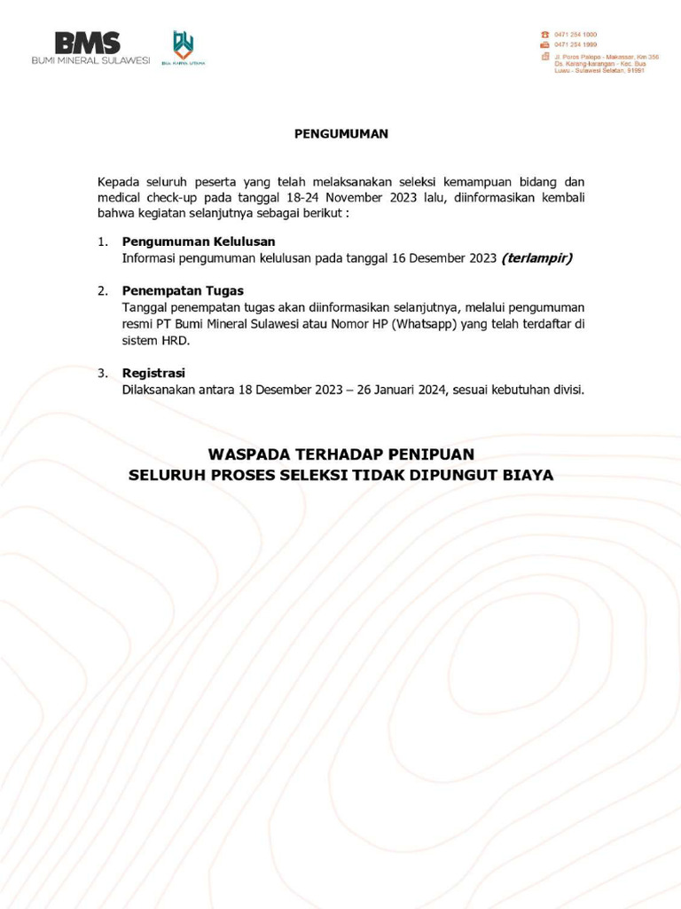 Pengumuman BMS | PDF