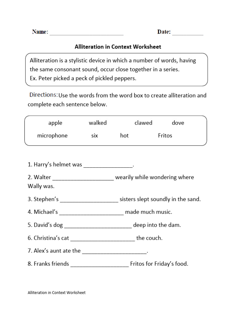 Worksheet - Alliteration | PDF