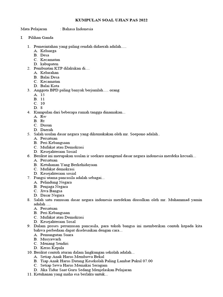 Kumpulan Soal Ujian Pas 2022 | PDF