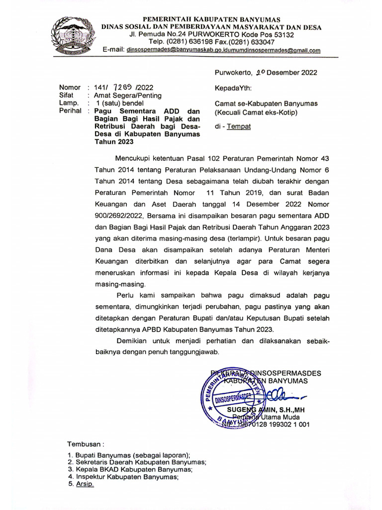 Edaran ADD Dan DBH 2023 | PDF