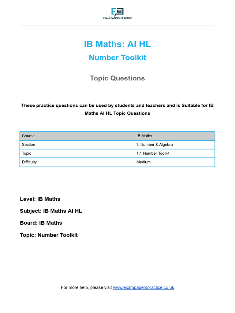 IB Maths AI HL Number Toolkit Questions | PDF | Career & Growth