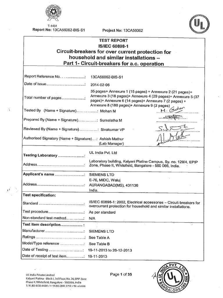 1) Test Report 5SL4 10A-25A | PDF