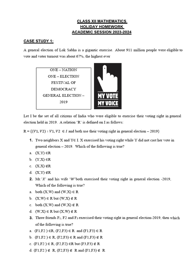 Class 12 Maths: Relations & Functions Case Study | PDF | Elections ...