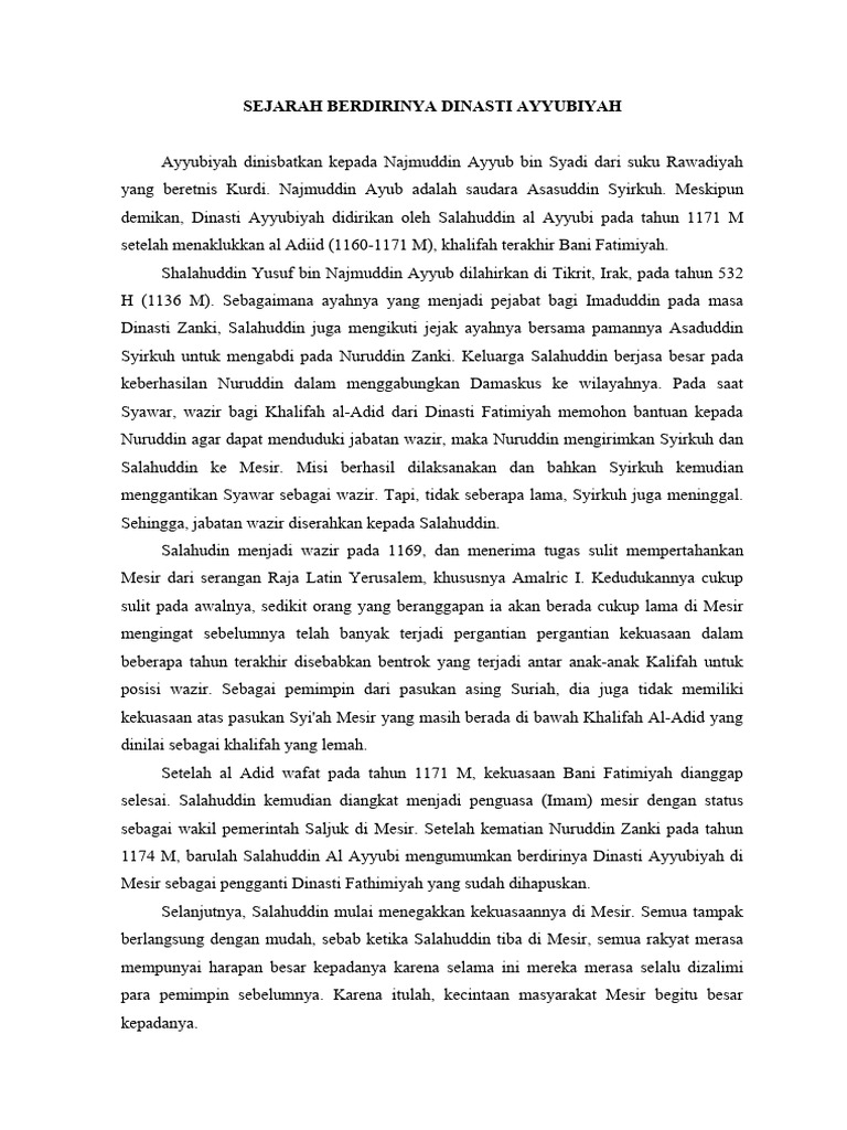 Sejarah Dinasti Ayyubiyah 1171 M | PDF