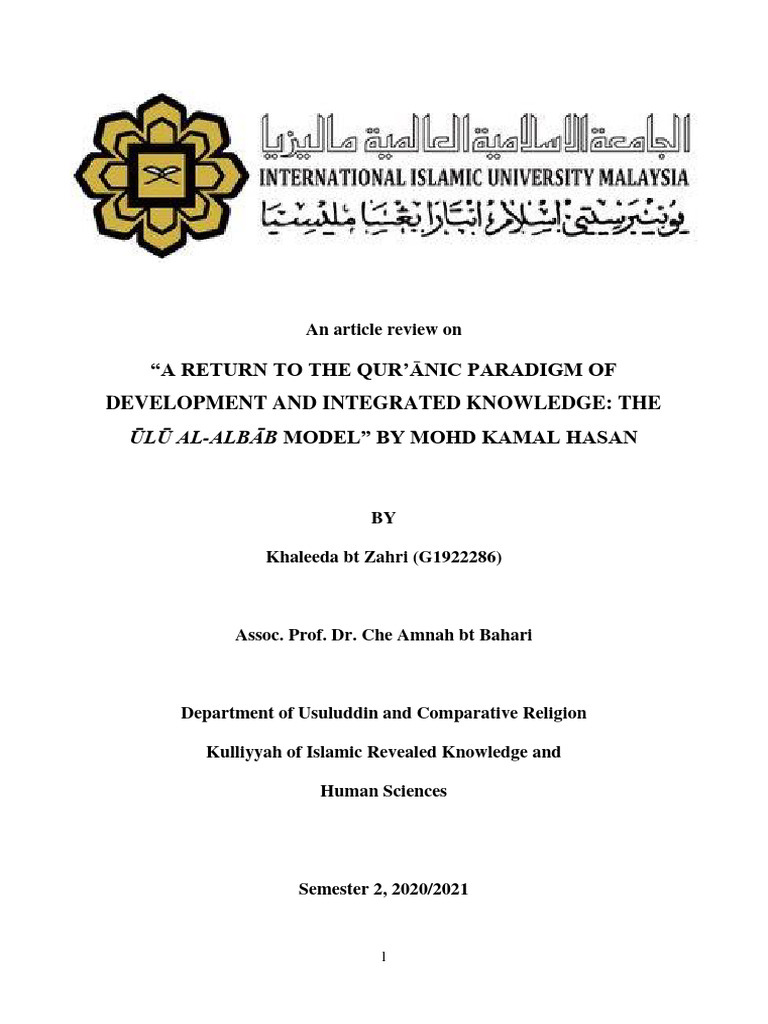 An Article Review On "A RETURN TO THE QUR'ĀNIC PARADIGM OF DEVELOPMENT ...
