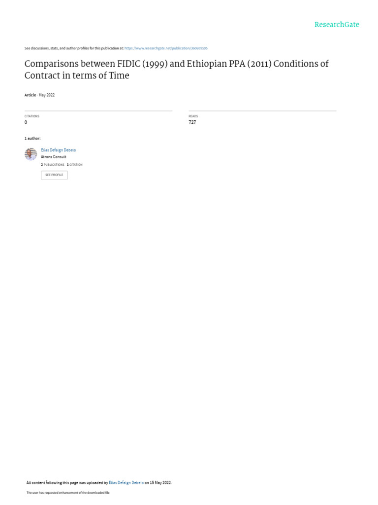 Comparisons Between FIDIC 1999 and Ethiopian PPA 2011 Conditions of Contract in Terms of Time ...