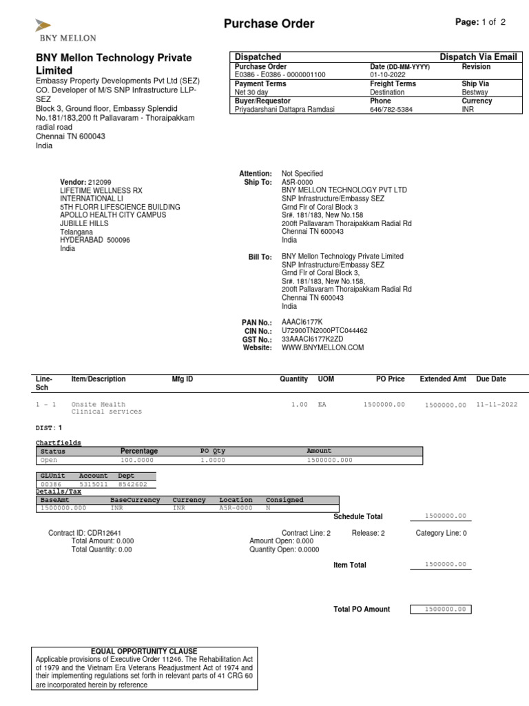 BNY Mellon Technology Purchase Order | PDF | Economies | Payments