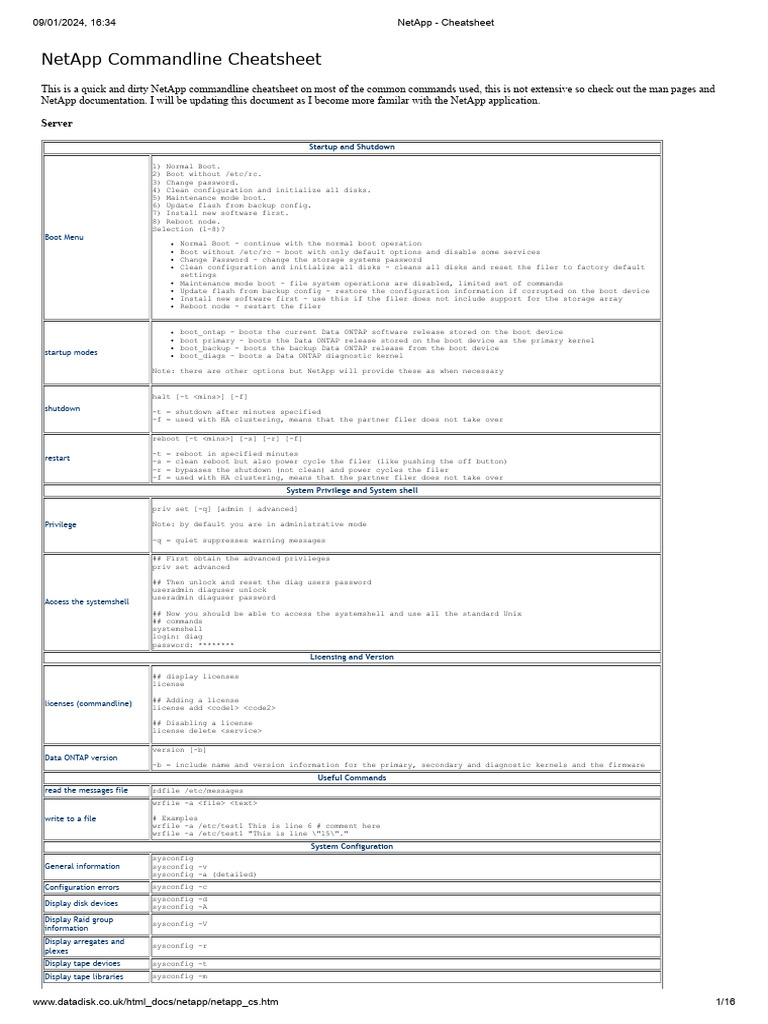 NetApp - Useful Commands | PDF | Booting | Hard Disk Drive
