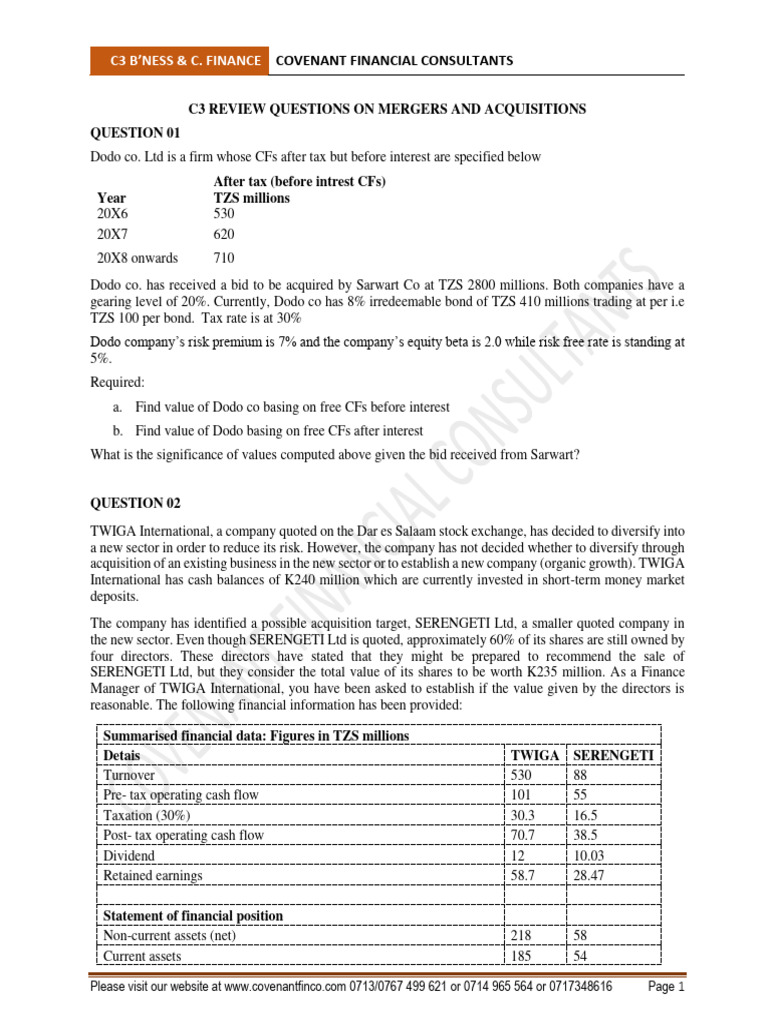 c3 Mergers and Acquisitions Review Questions | PDF | Valuation (Finance ...