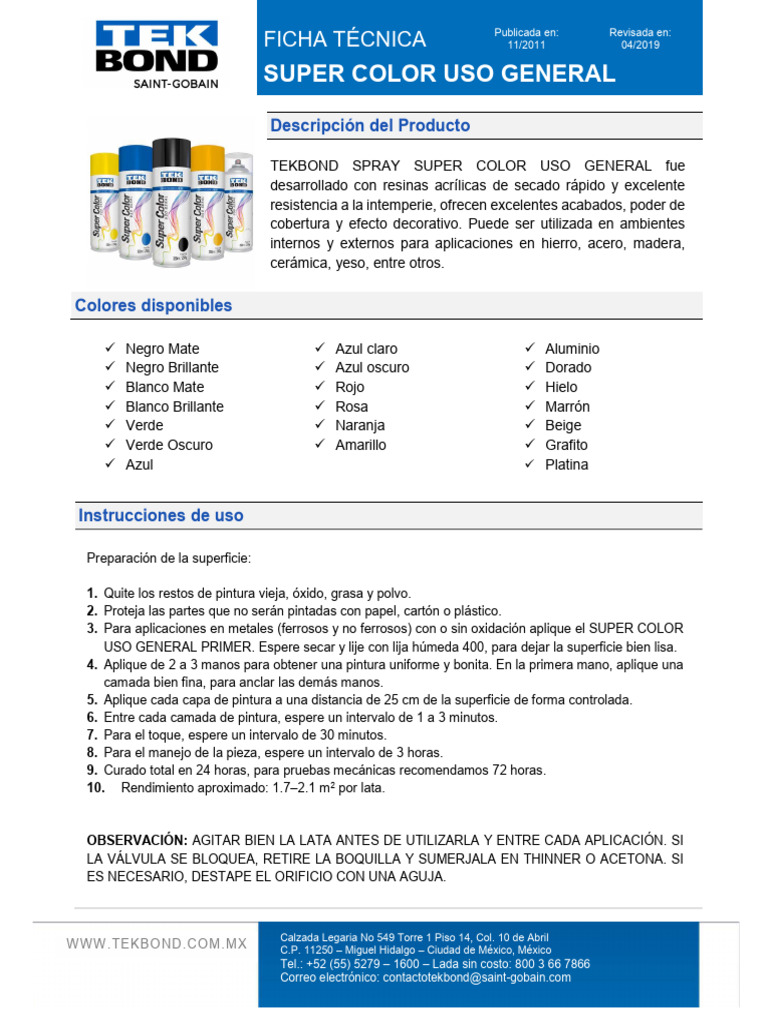 FDT No53 Super Color Uso General Rev 04 19 | PDF | Pinturas | Color
