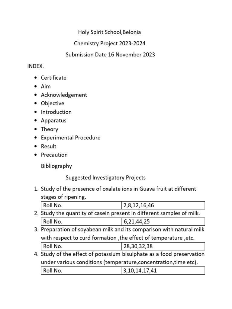 Chemistry Project 2023-24 | PDF | Wellness