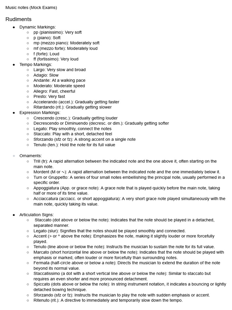 Music Notes (Mock Exams) | PDF | Pitch (Music) | Musical Techniques