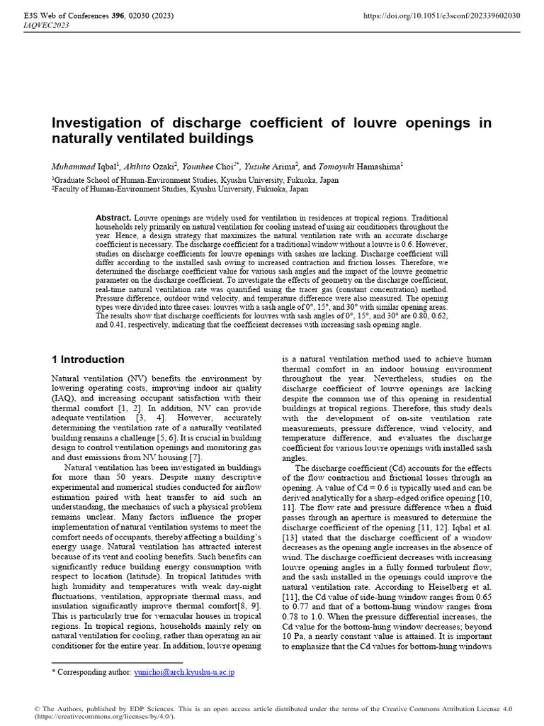 Investigation of Discharge Coefficient of Louvre Openings in ...