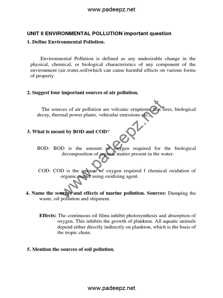 UNIT II ENVIRONMENTAL POLLUTION Important Question | PDF | Atmosphere ...
