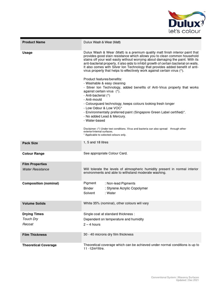 Dulux WW Matt Tds | Download Free PDF | Paint | Materials