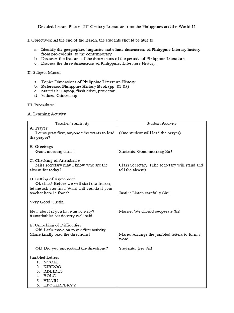 Detailed Lesson Plan in 21st Century Literature From The Philippines ...