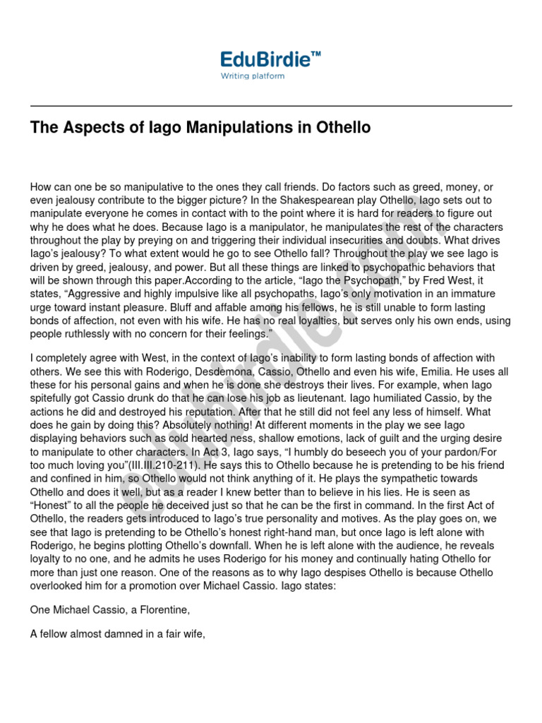 The Aspects Of Iago Manipulations In Othello Pdf Iago Othello