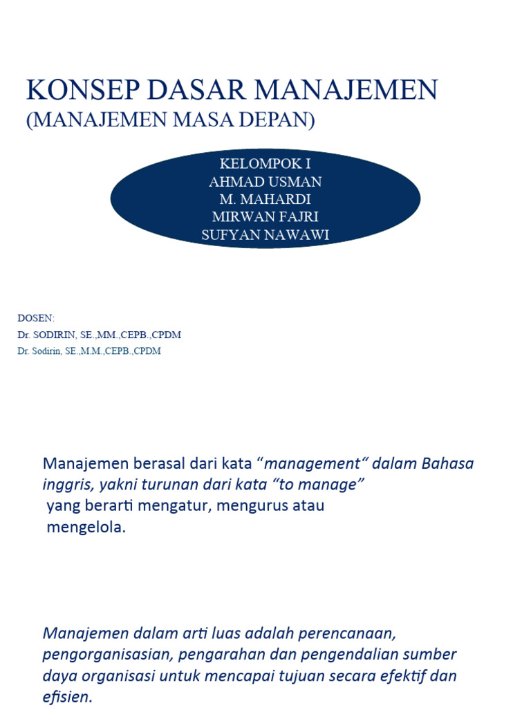Konsep Dasar Manajemen | PDF