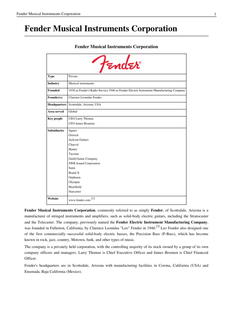 Fender Music Instruments Corporation | PDF | Irish Musical Instruments ...