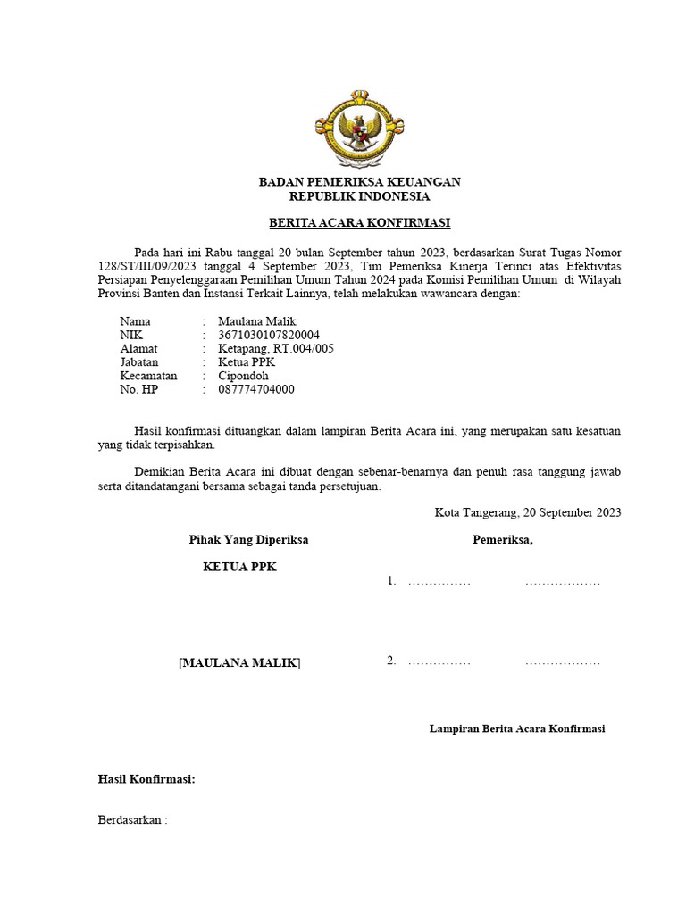 BA Konfirmasi Sarpras PPK Cipondoh | PDF