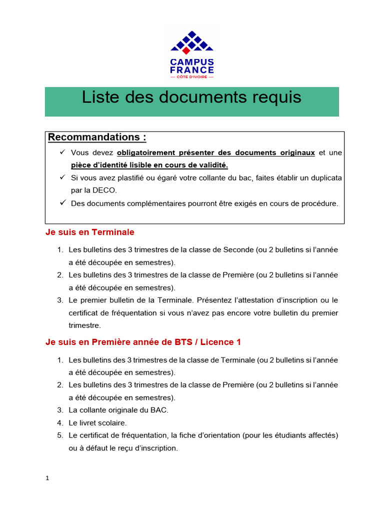 Liste Des Documents Requis | PDF | Qualifications | Enseignement professionnel