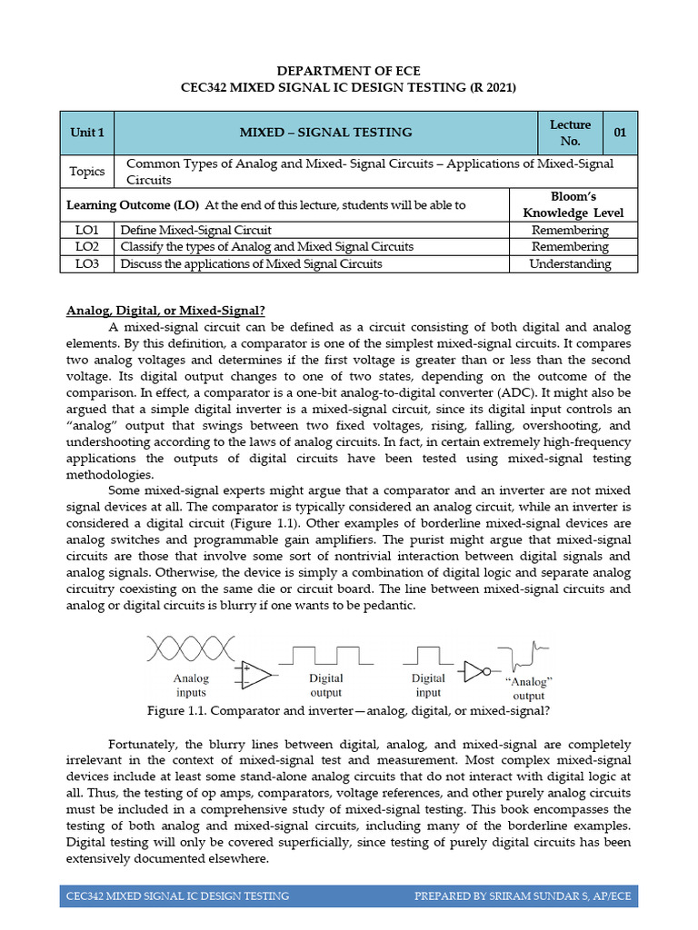 1 1 Cec342 Common Types Of Analog And Mixed Signal Circuits Applications Of Mixed Signal