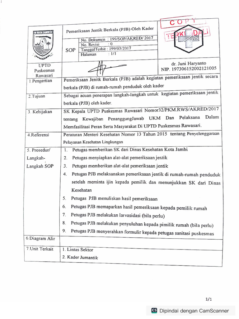 SOP Pemeriksaan Jentik Berkala Oleh Kader Jumantik | PDF