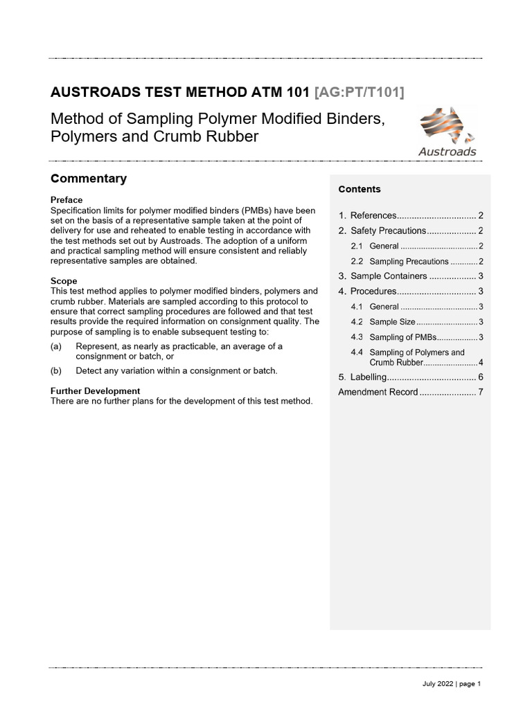 ATM-101-22 Sampling PMBs Polymers Crumb Rubber | PDF