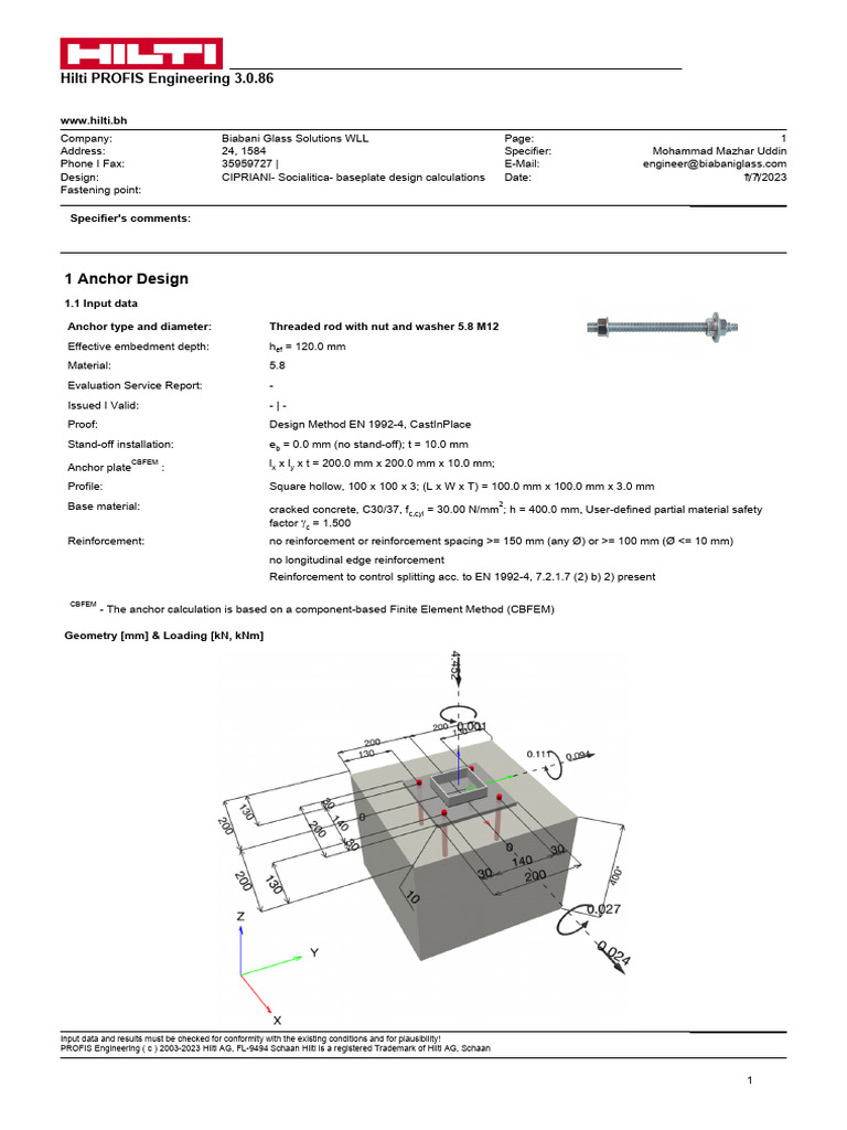 Hilti Design Calculations | PDF | Manufactured Goods