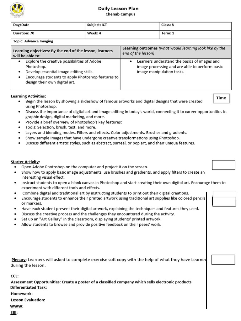 'Daily Lesson Plan 2023 Class 8 | PDF | Adobe Photoshop | Image Editing