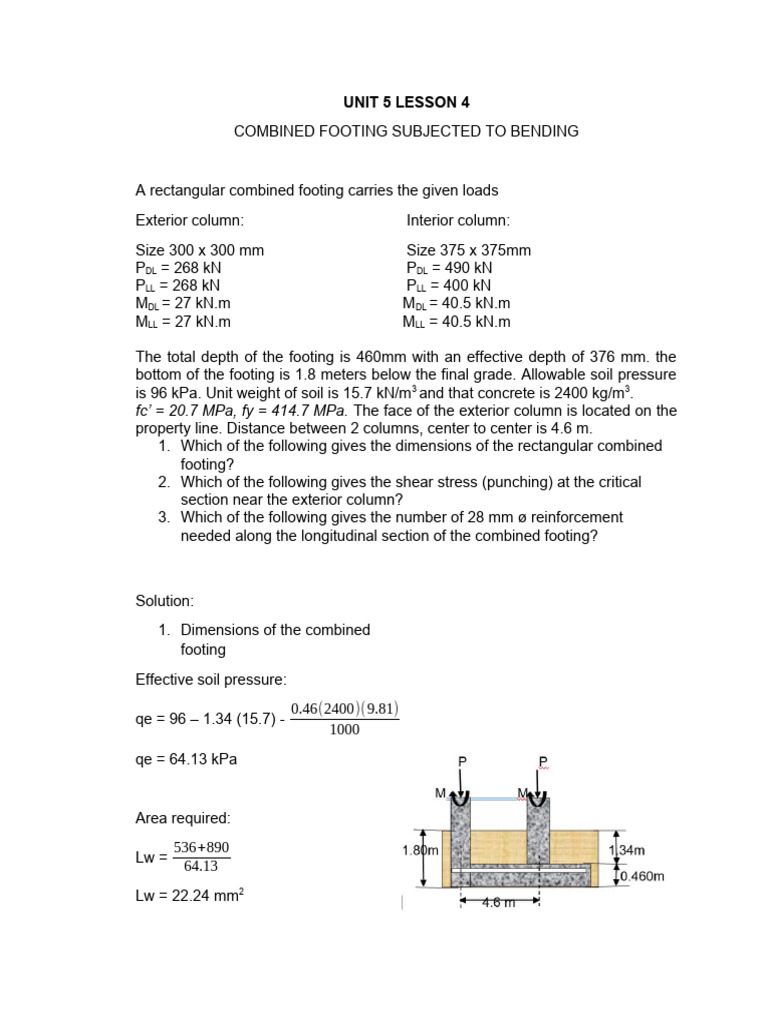 Unit 5 Lesson 4 Combined Footing Subjected To Bending | PDF | Pascal (Unit) | Building Engineering