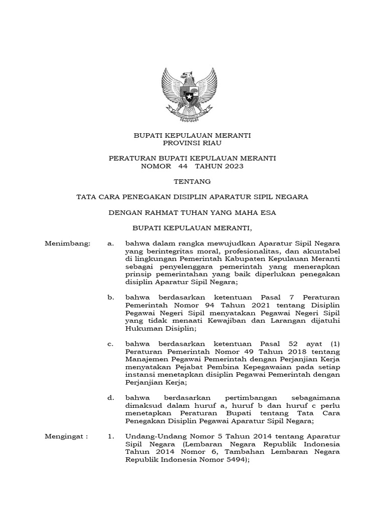Penegakan Disiplin ASN di Meranti | PDF