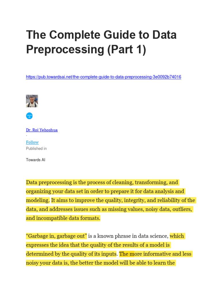 The Complete Guide To Data Preprocessing | PDF | Regression Analysis | Median