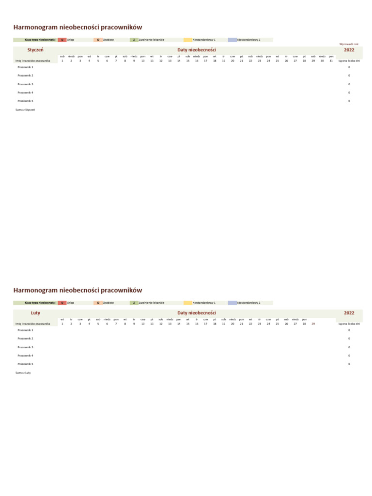 Harmonogram Nieobecności Pracowników | PDF