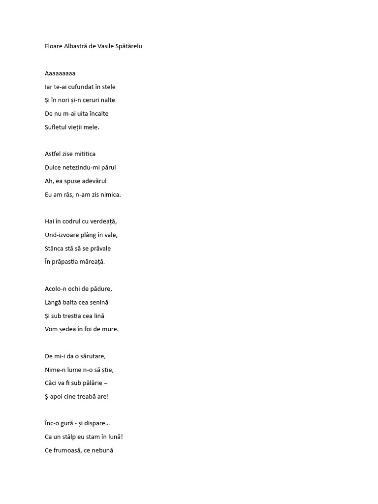 Floare-Albastră Versuri | PDF