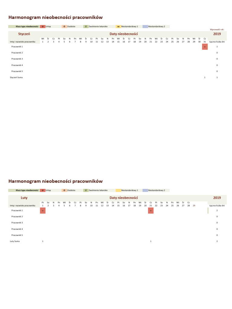 Harmonogram Nieobecności Pracowników | PDF