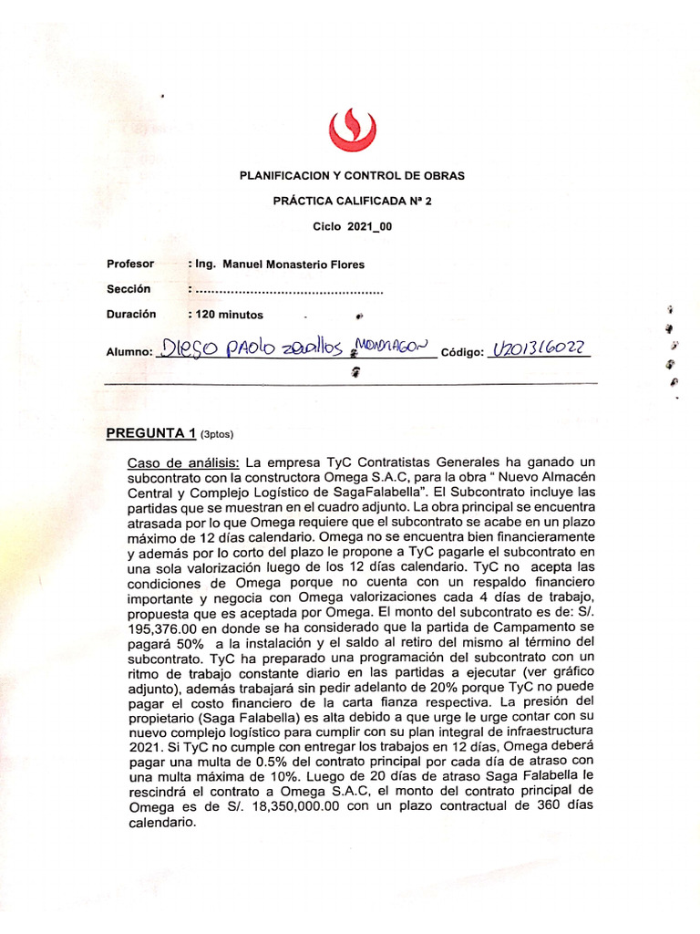 PC2 - Planificacion y Control de Obras Upc | PDF