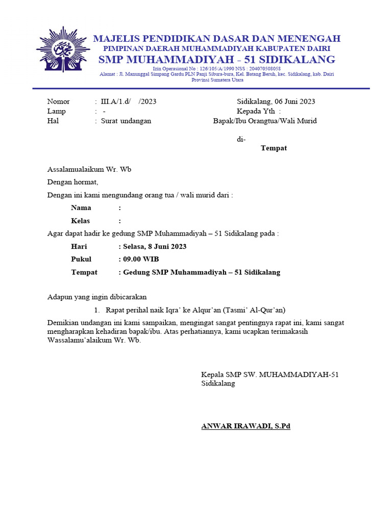 Surat Undangan Tasmi' | PDF