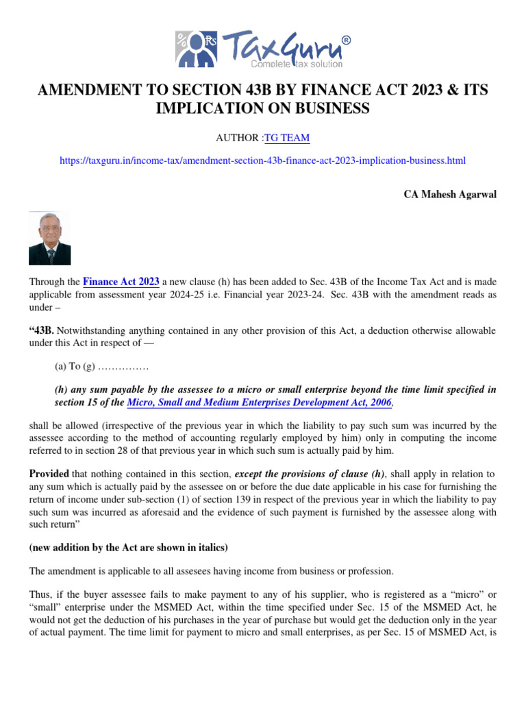 Amendment To Section 43B by Finance Act 2023 & Its Implication On ...
