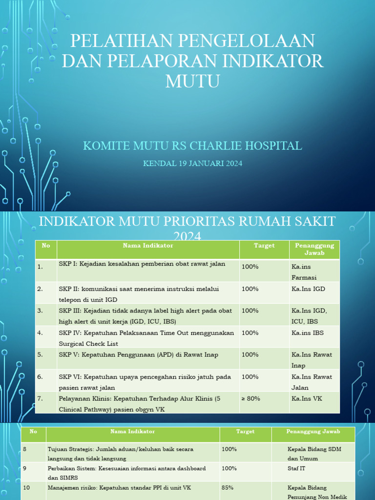 Materi Pelatihan Pengelolaan Dan Pelaporan Indikator Mutu | PDF
