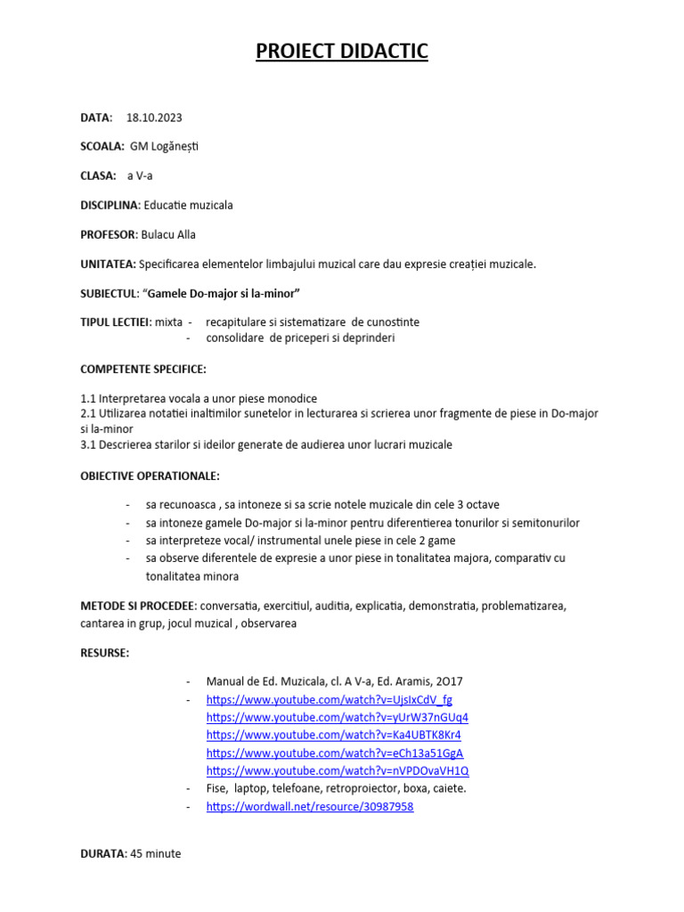 0 Proiect Didactic V A | PDF