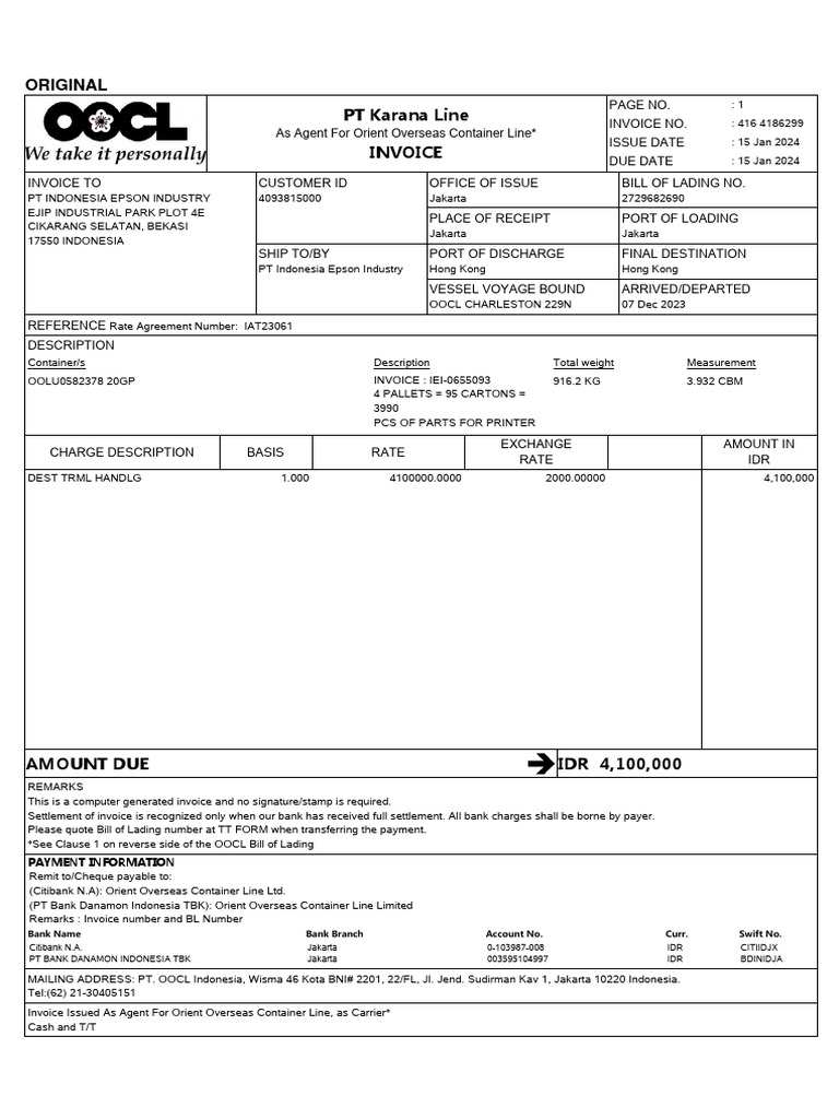 Invoice for Epson Parts Shipment | PDF | Bill Of Lading | Invoice