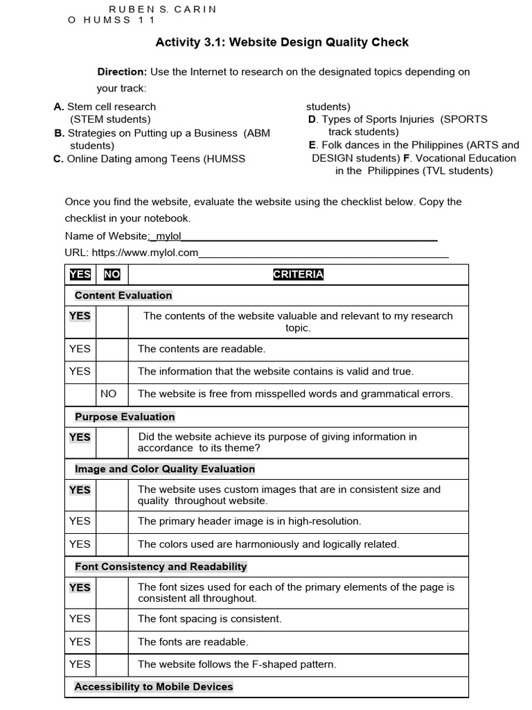 Module 2 Lesson 3 Activity 3,1 | PDF