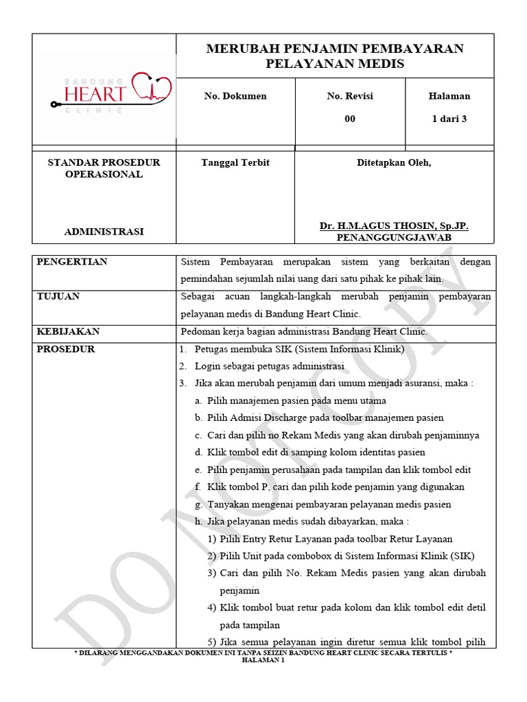 Prosedur Merubah Penjamin Pembayaran Medis | PDF