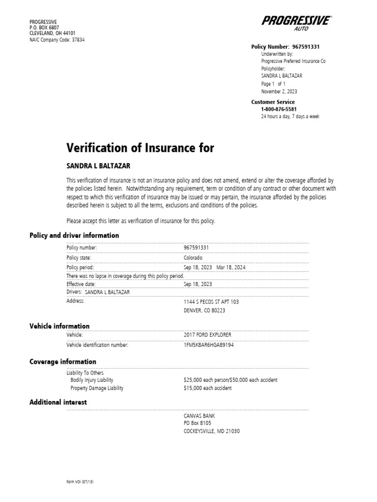 Verification of Insurance | PDF