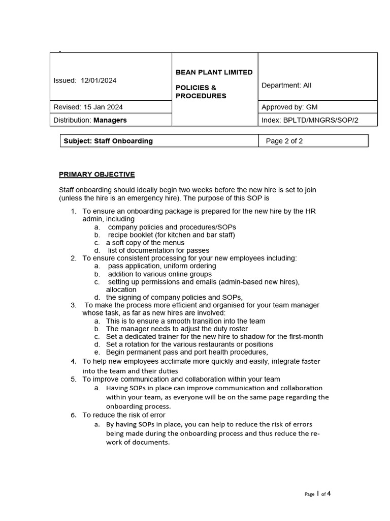 Staff Onboarding SOP | PDF
