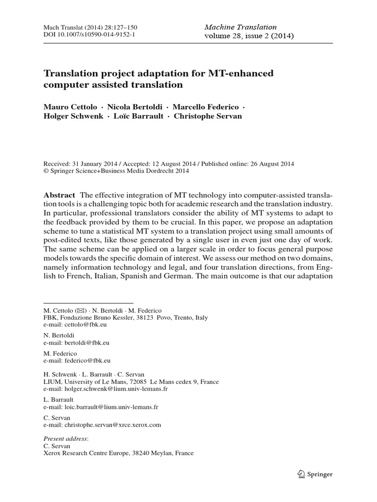 MachTransl 28 (2014) 2 Cettolo & Als, Translation Project Adaptation ...