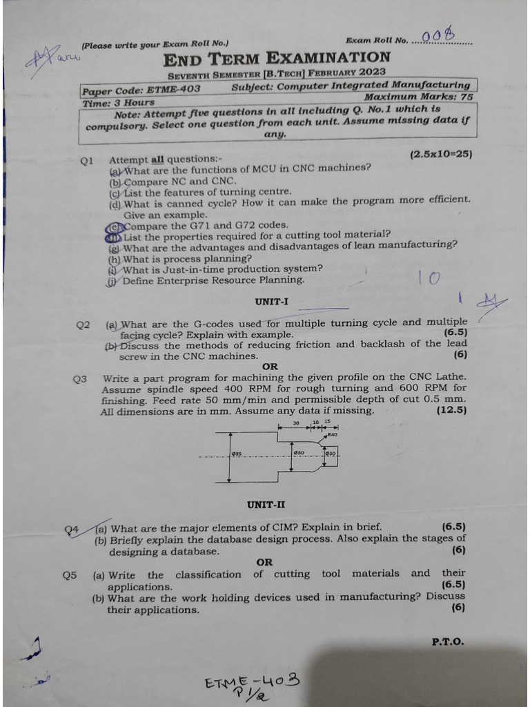 Seventh Sem End Term Papers 2023 | PDF