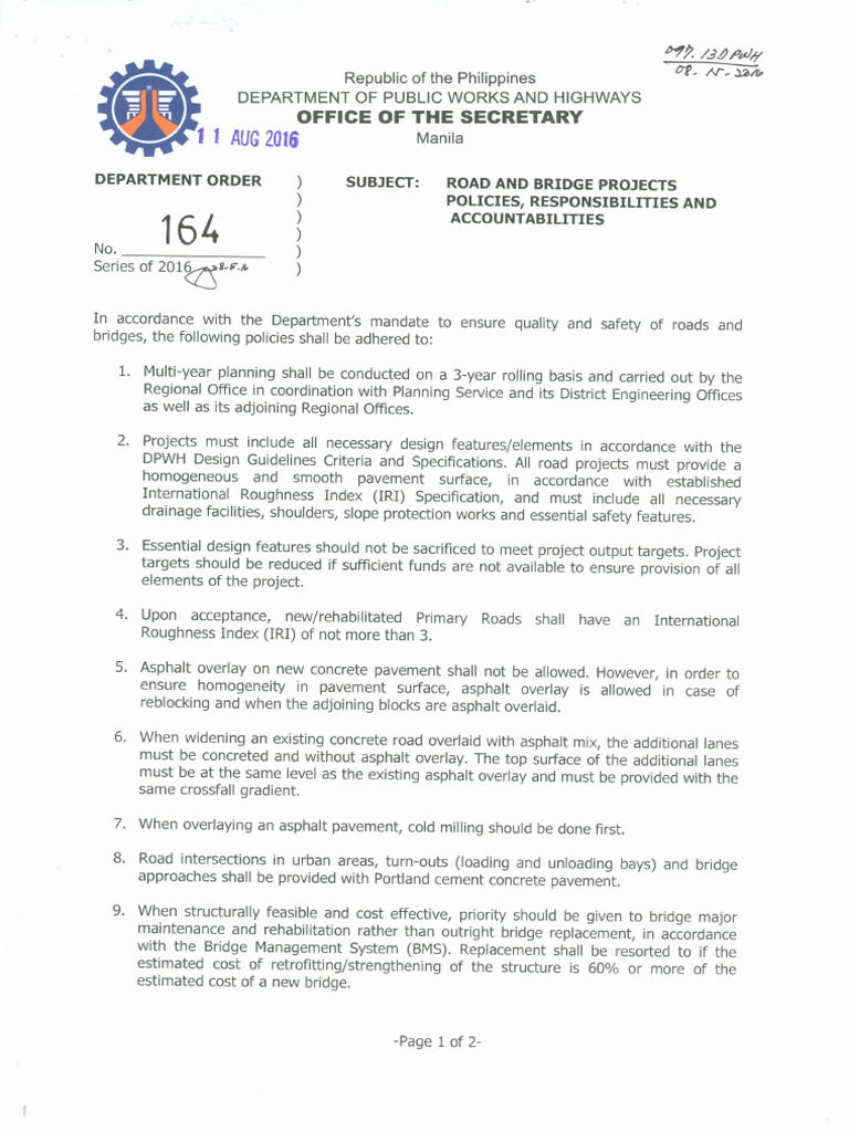 DO - 164 - s2016 (Road and Bridge Proj Policies) | PDF | Road | Road ...